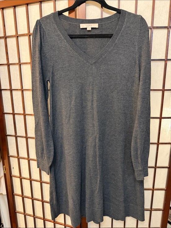 LOFT | Dresses | Loft Charcoal Vneck Long Sleeve Knit Dress | Poshmark